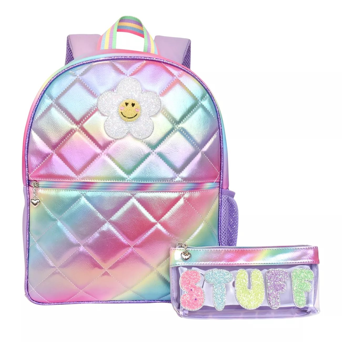 OMG Accessories Daisy Rainbow Glow Holo Quilted Backpack and Pencil ...
